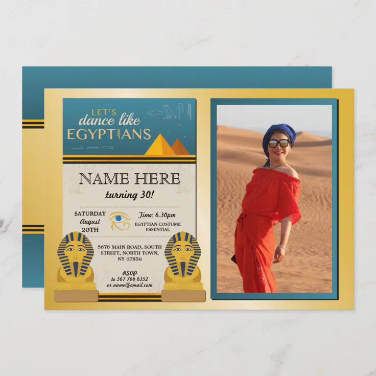 Egyptian Pyramids Birthday Gold Pharaohs Photo Invitation | Zazzle