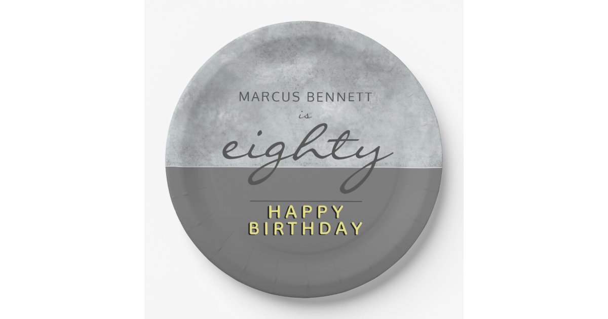 Eighty Elegant Classy Grey Script 80th Birthday Paper Plate | Zazzle