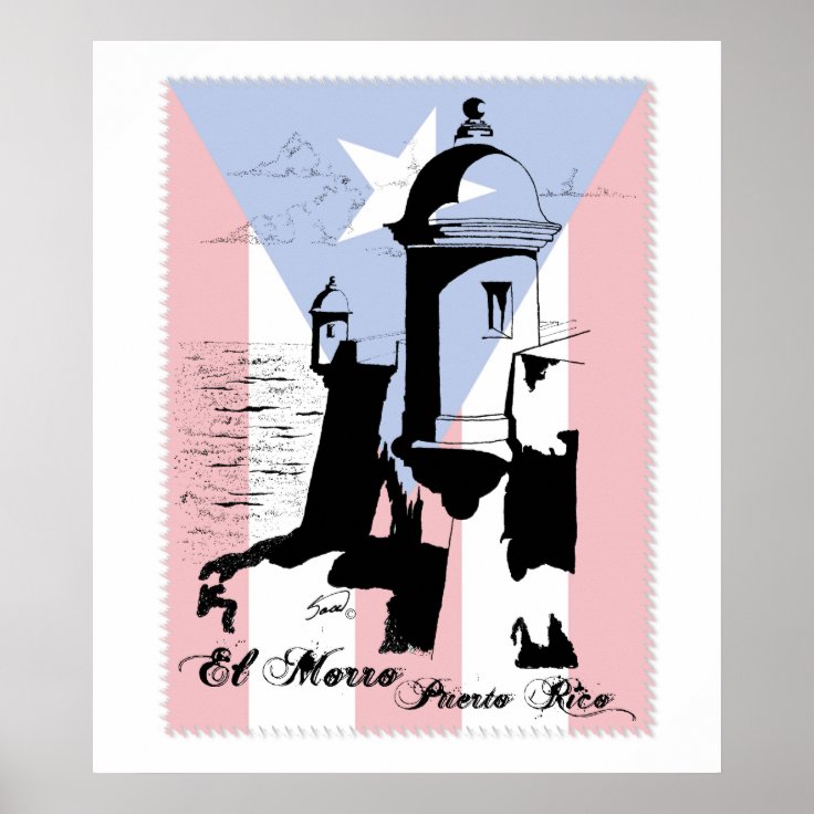 El Morro, Puerto Rico w Flag Poster | Zazzle