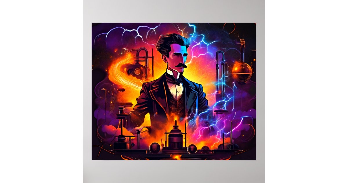 Electric Visionary: Nikola Tesla's Lightning Poster | Zazzle