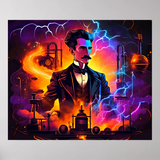 Electric Visionary: Nikola Tesla's Lightning Poster | Zazzle