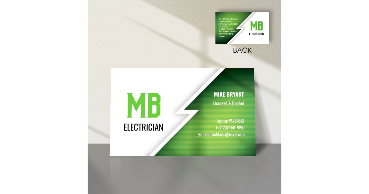 Electrician/Electric Company Business Card - GREEN | Zazzle