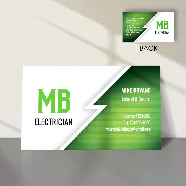 Electrician/Electric Company Business Card - GREEN | Zazzle