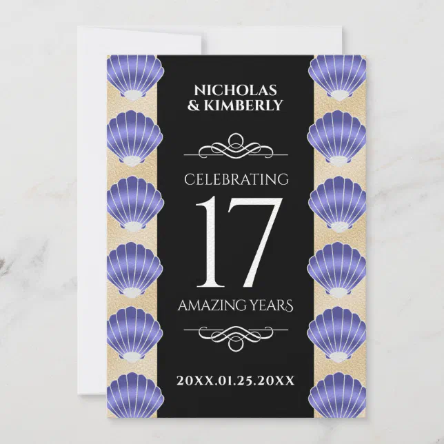 Elegant 17th Shells Wedding Anniversary Invitation | Zazzle