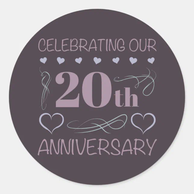 Elegant 20th Wedding Anniversary Lavender Classic Round Sticker | Zazzle