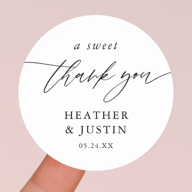 Elegant A Sweet Thank You Wedding Favour Classic Round Sticker | Zazzle