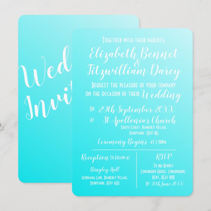 Elegant Aqua Blue Wedding Invitation | Zazzle.co.uk