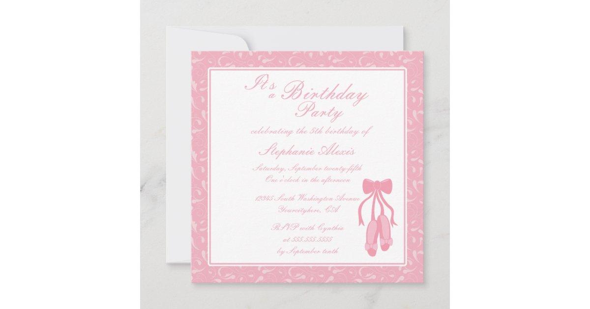 Elegant ballet slippers birthday party invitation | Zazzle