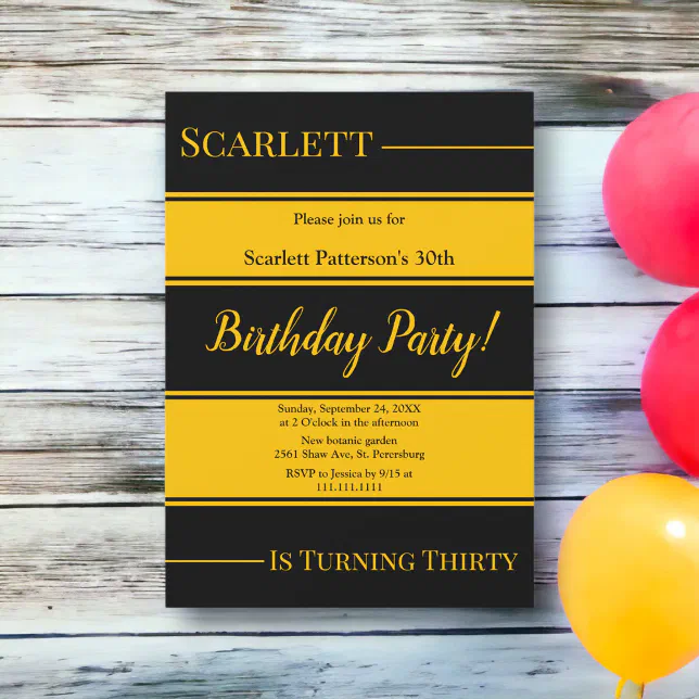 Elegant Black And Gold Stripes Luxury Birthday Invitation | Zazzle