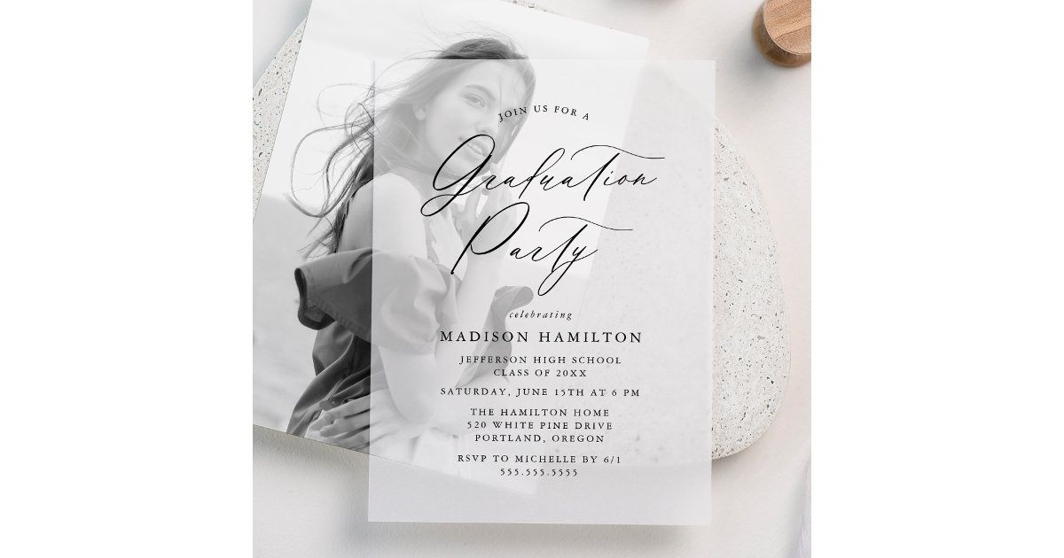 Elegant Black Calligraphy Script Graduation Party Vellum Invitations ...