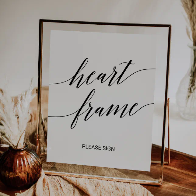 Elegant Black Calligraphy Wedding Heart Frame Poster | Zazzle