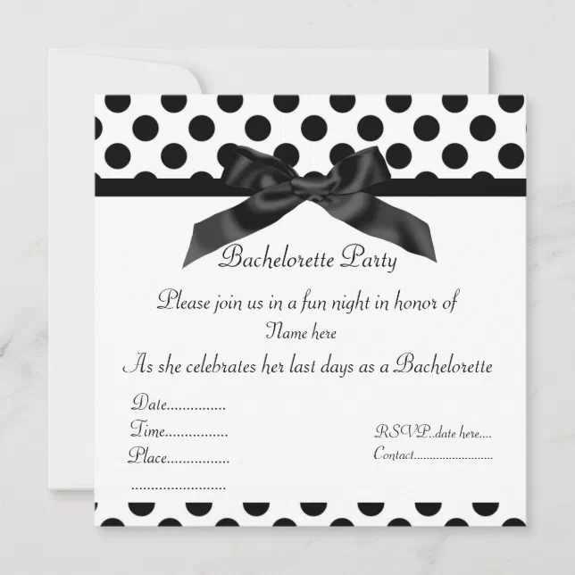 ELEGANT BLACK SPOT BACHELORETTE PARTY INVITATION | Zazzle