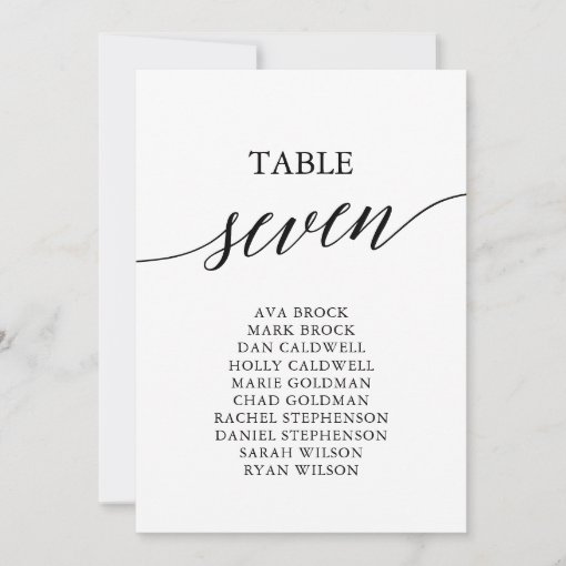 Elegant Black Table Number 7 Seating Chart | Zazzle