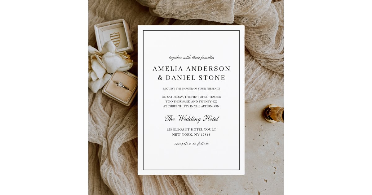 Elegant Black & White Classic Script Wedding Invitation | Zazzle