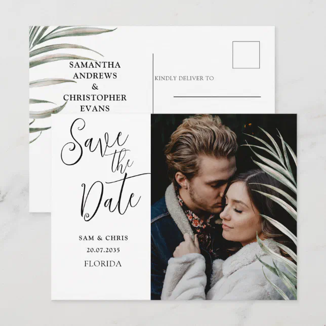 Elegant Black & White Photo Save the Date Announ Announcement Postcard ...