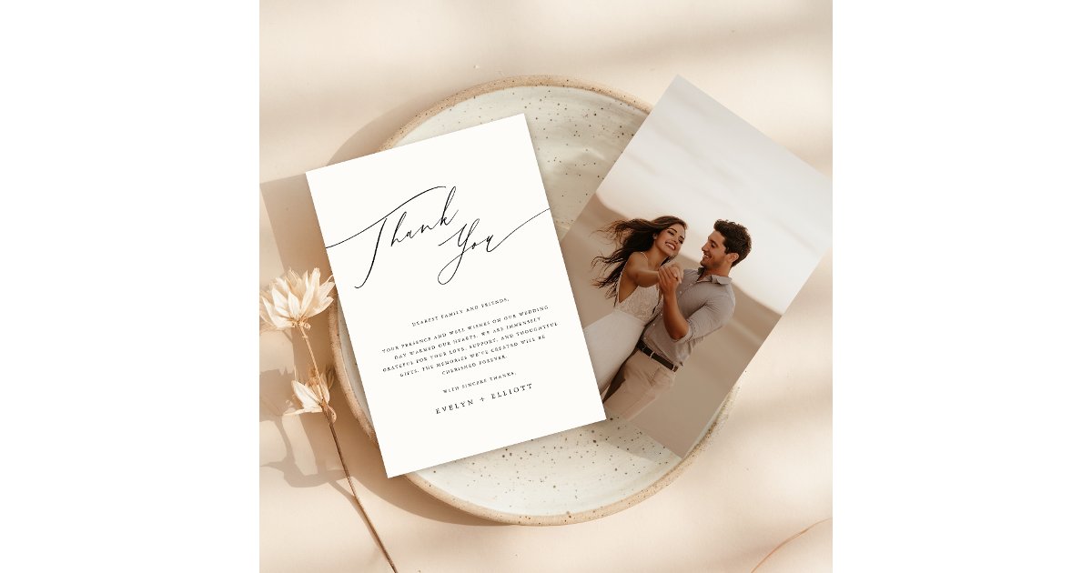 Elegant Black White Photo Wedding Reception Table Thank You Card | Zazzle