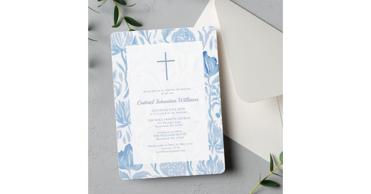 Elegant Blue Boy Baptism Christening Invitation | Zazzle