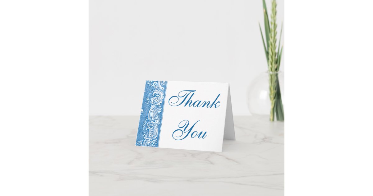 Elegant Blue Brocade border Thank you note card | Zazzle