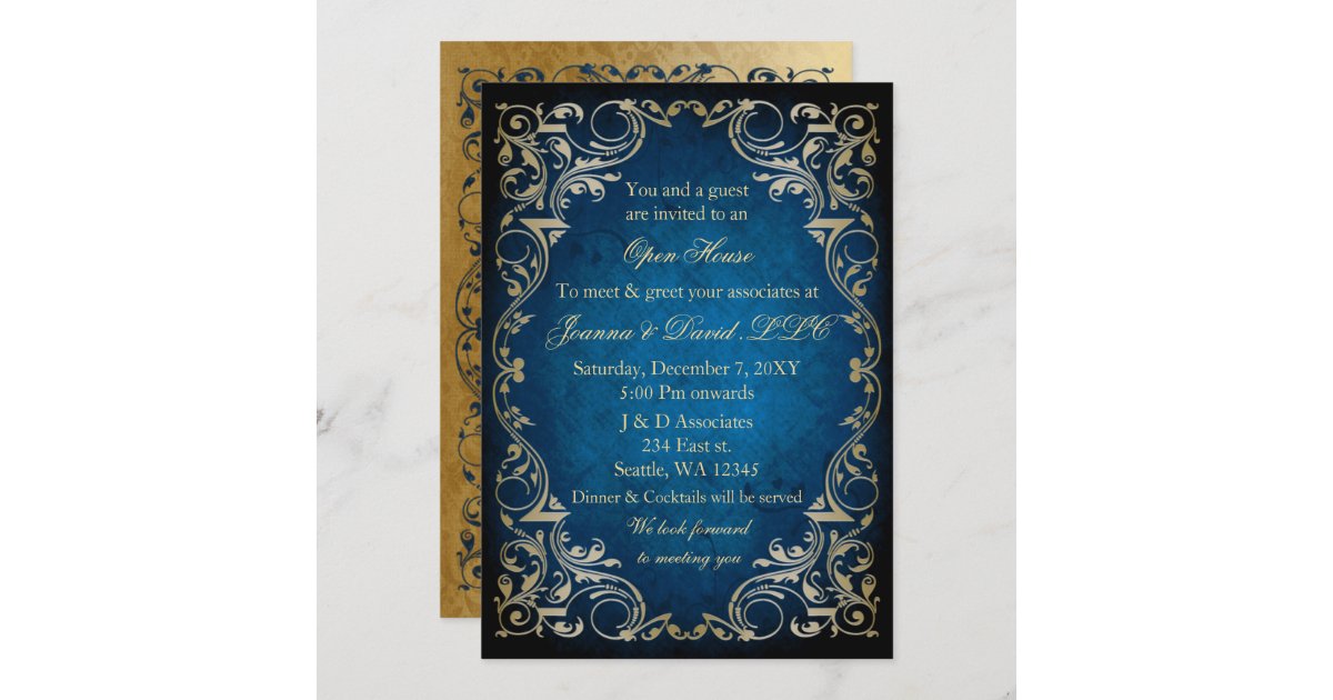 Elegant Blue Gold Business Corporate Party Invitation | Zazzle