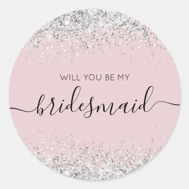 Elegant Bridesmaid Proposal glitter confetti Classic Round Sticker | Zazzle