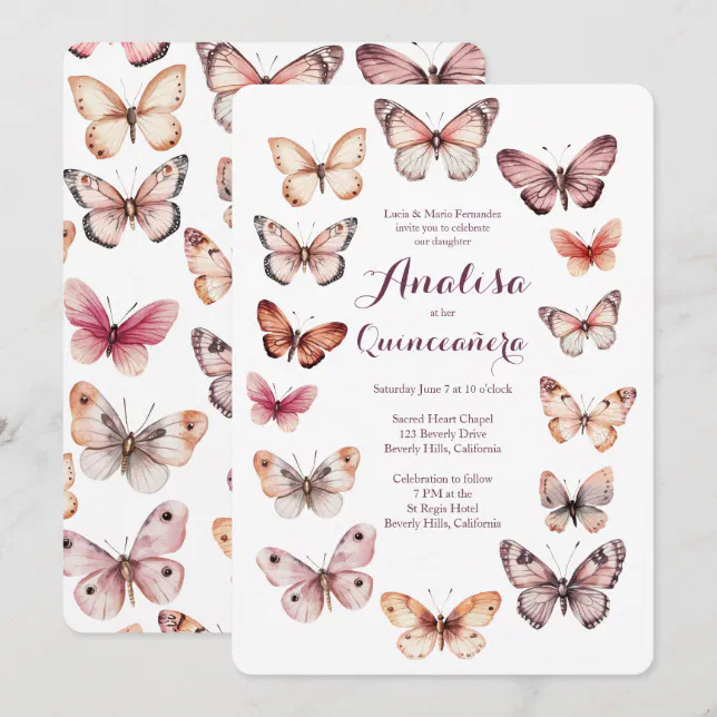 Elegant Butterflies Frame Quinceañera CUSTOM Invitation | Zazzle