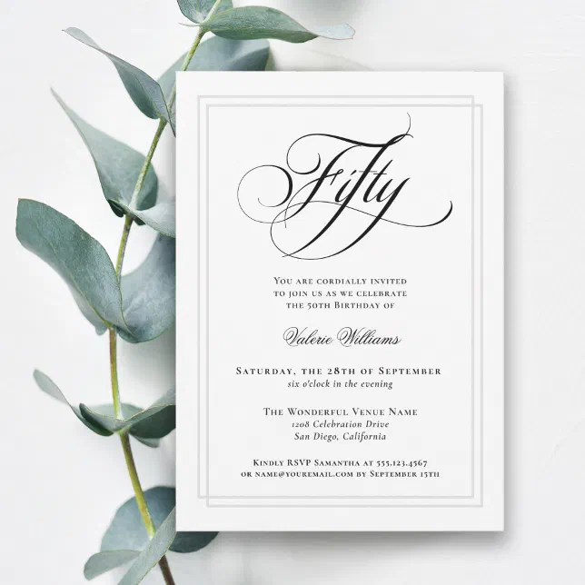 Elegant Calligraphy Classic 50th Birthday Party Invitation | Zazzle
