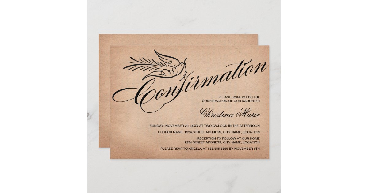 Elegant Calligraphy Confirmation Invitation | Zazzle
