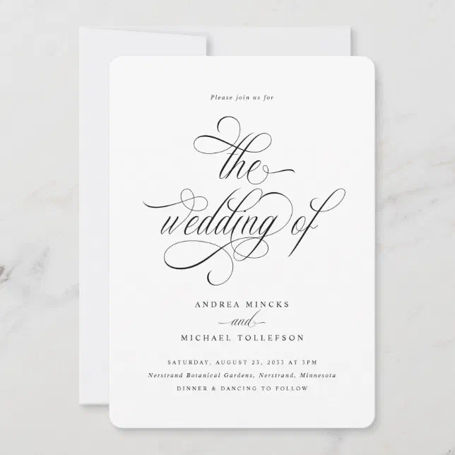 Elegant Calligraphy Script Rounded Corner Wedding Invitation | Zazzle