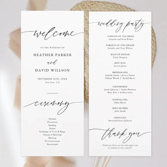 Elegant Calligraphy Wedding Ceremony Programme | Zazzle