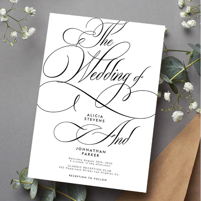 Elegant classic calligraphy script wedding invitation | Zazzle