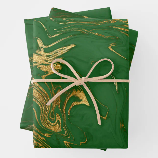 Elegant classic green & gold marble look wrapping paper sheet | Zazzle