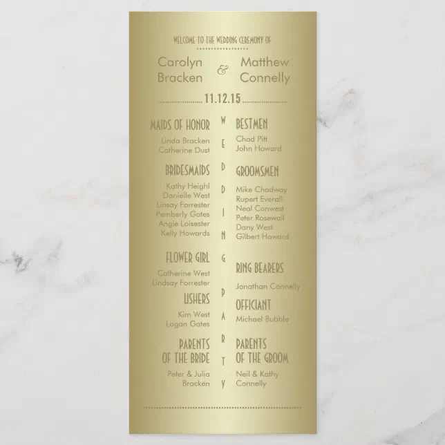 Elegant Classy Gold Wedding Program Rack Card | Zazzle