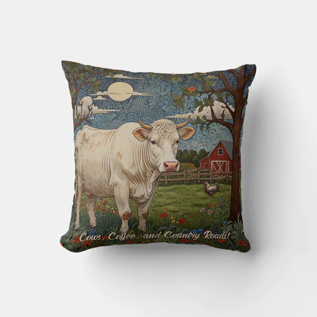 Elegant country chic boho cow farm cushion | Zazzle
