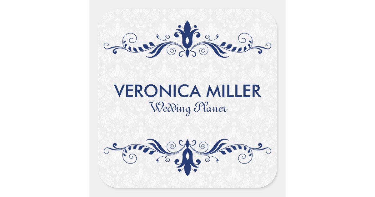 Elegant Dark Blue And Swirly Frame Square Sticker | Zazzle