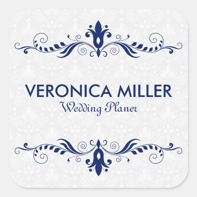 Elegant Dark Blue And Swirly Frame Square Sticker | Zazzle