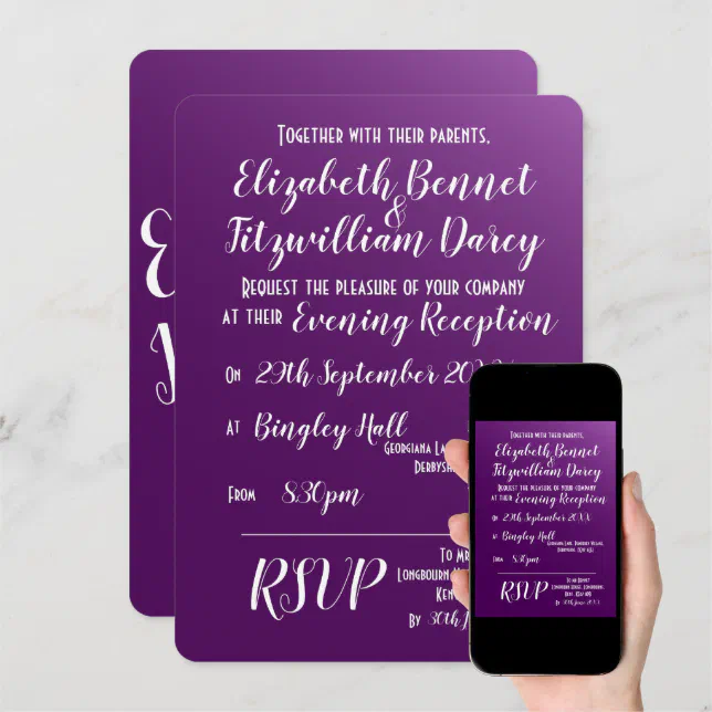 Elegant Dark Purple Evening Invitation | Zazzle