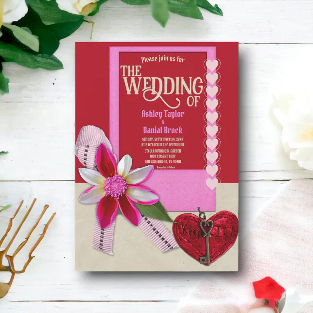 Elegant Decorative Valentine Red Romantic Wedding Invitation | Zazzle