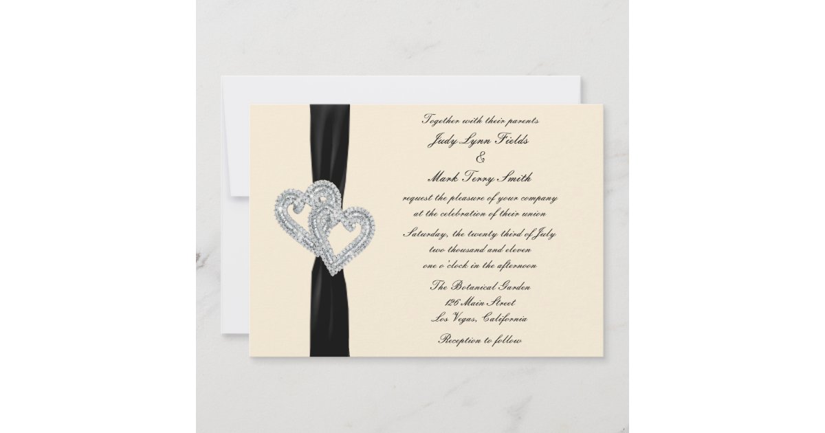 Elegant Diamond Black Ribbon Wedding Invitation | Zazzle