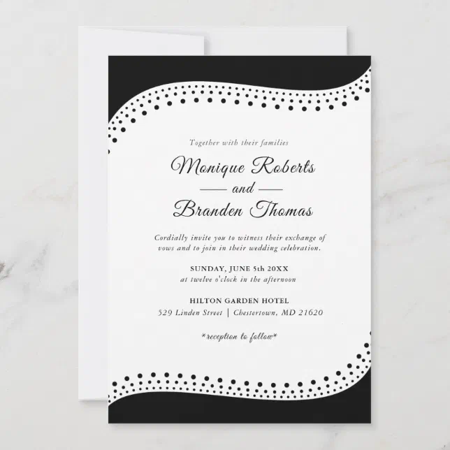 Elegant Dotted Black/White Wedding Invitation | Zazzle