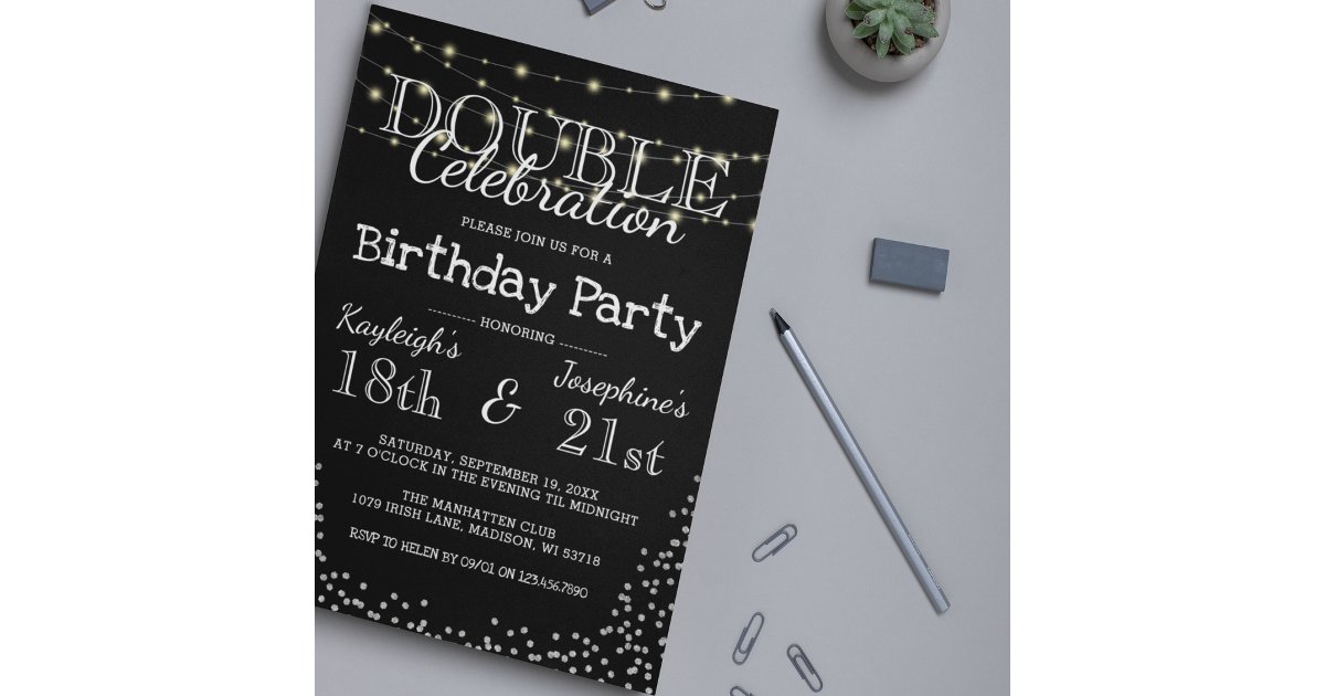 Elegant Double Celebration Birthday Party Invitation | Zazzle