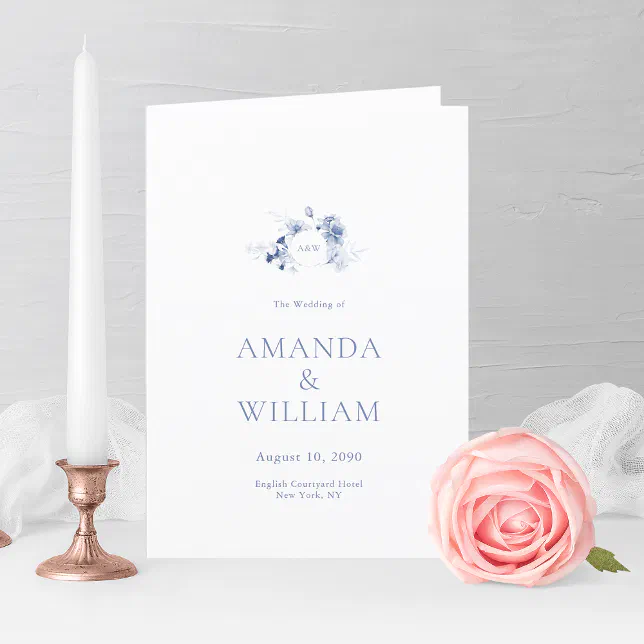 Elegant Dusty Blue Floral Wedding Program Thank You Card | Zazzle