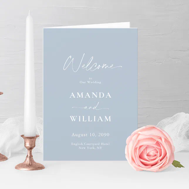 Elegant Dusty Blue Wedding Program Thank You Card | Zazzle