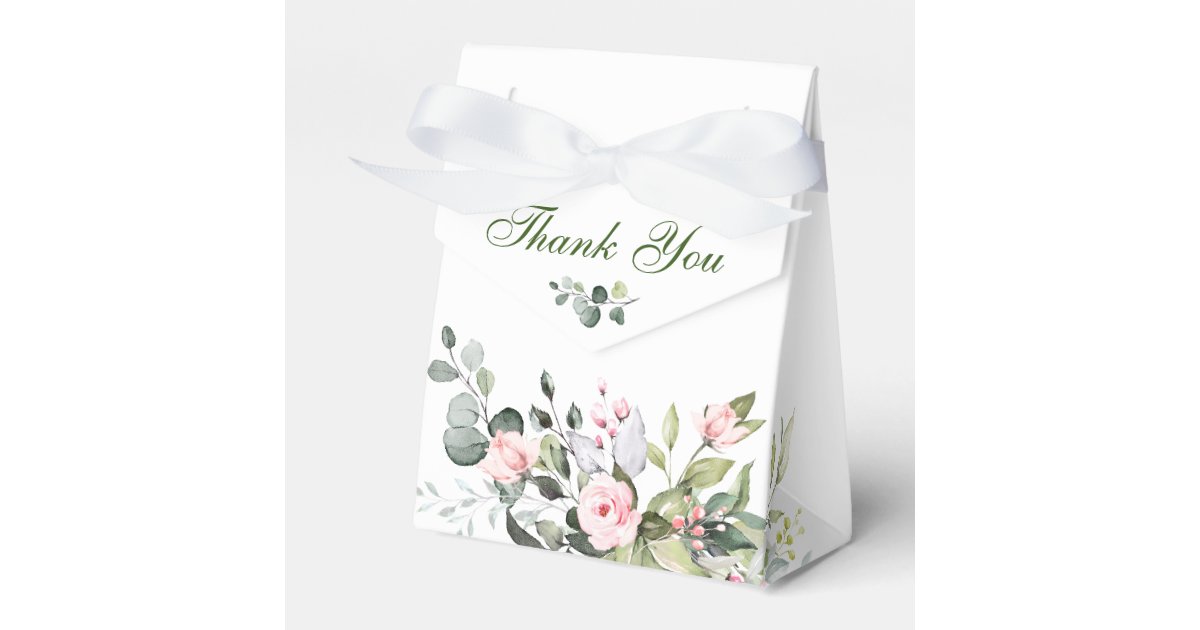 Elegant Eucalyptus Blush Roses Floral Wedding Favour Box | Zazzle
