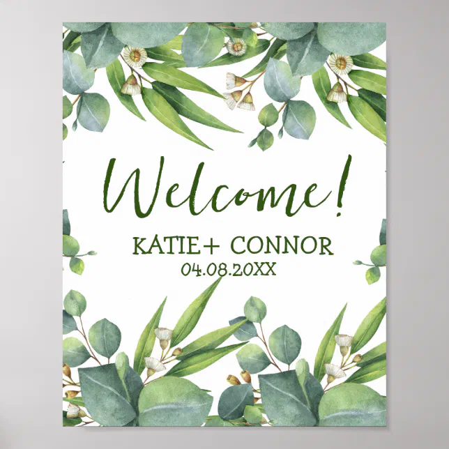 Elegant Eucalyptus Greenery Favour Welcome Guest Poster | Zazzle