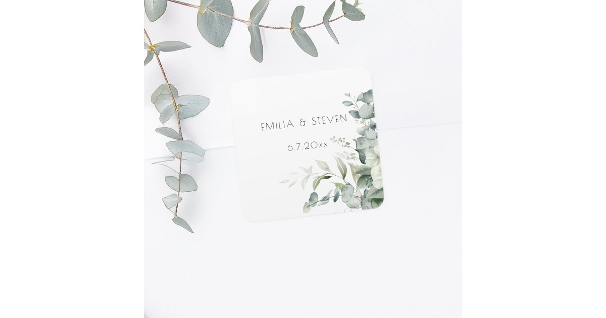 Elegant Eucalyptus Greenery Square Sticker | Zazzle