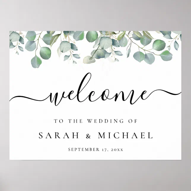 Elegant Eucalyptus Greenery Wedding Welcome Sign | Zazzle