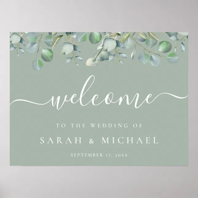 Elegant Eucalyptus Greenery Wedding Welcome Sign | Zazzle