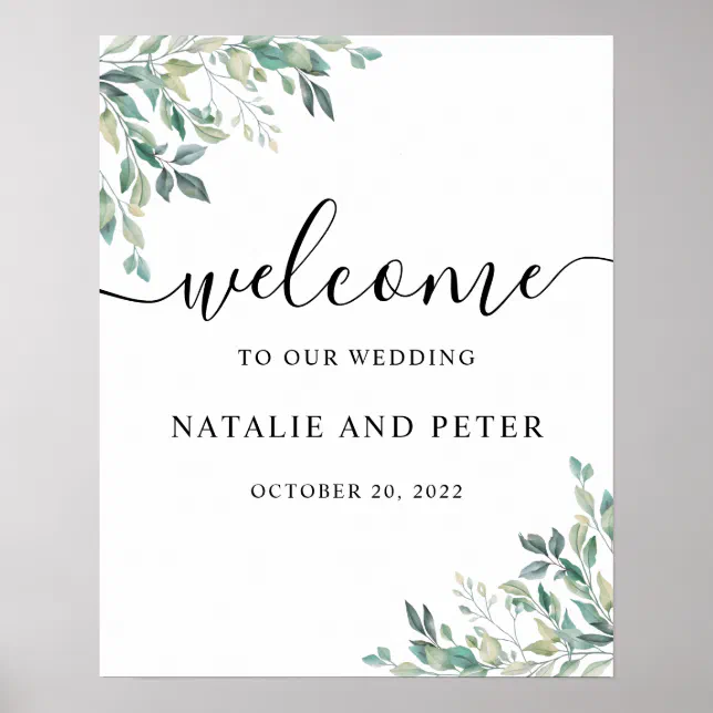 Elegant Eucalyptus Greenery Wedding Welcome Sign | Zazzle