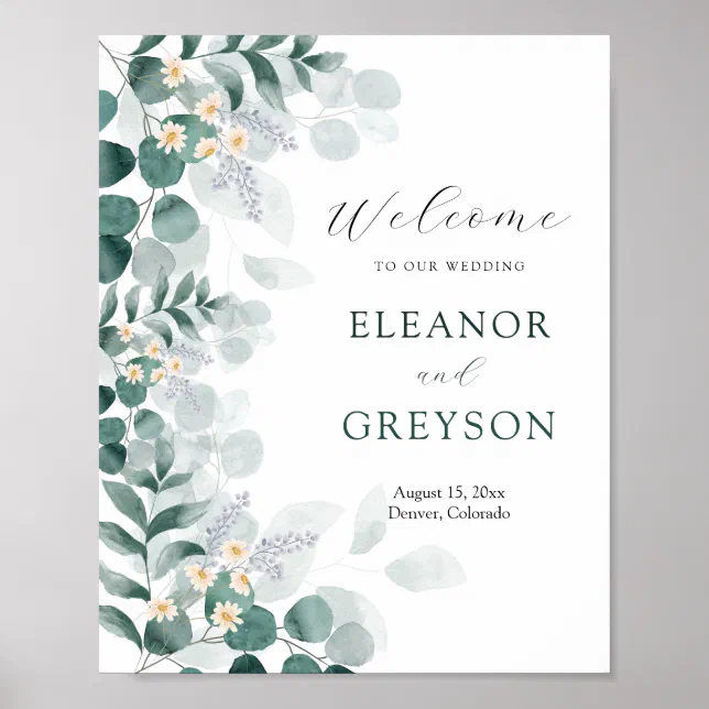 Elegant eucalyptus wedding welcome poster | Zazzle