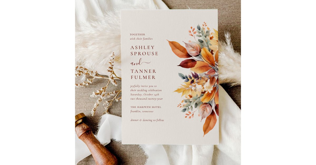 Elegant Fall Leaves Autumn Wedding Invitation | Zazzle